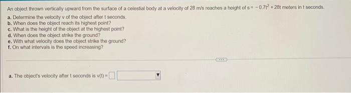 Solved An object thrown vertically upward from the surface | Chegg.com