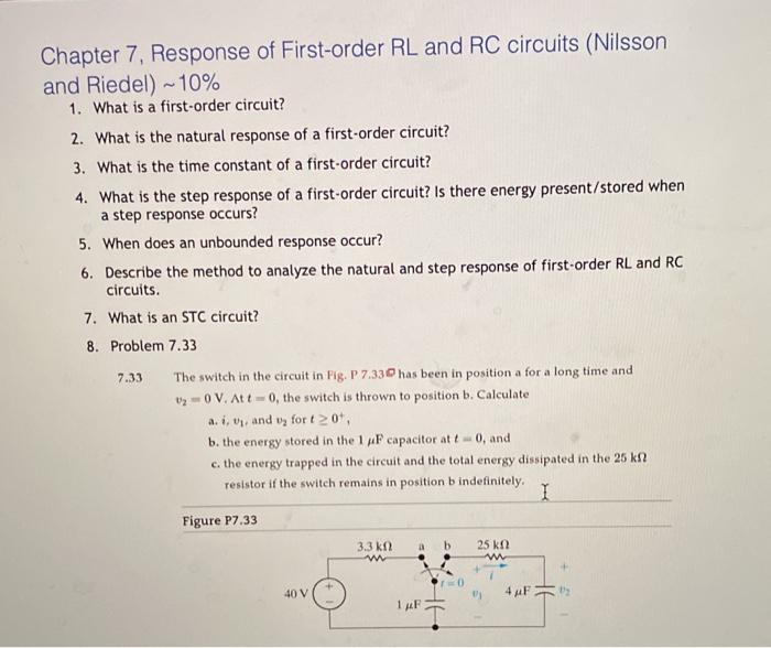 Solved Chapter 7, Response of First-order RL and RC circuits | Chegg.com