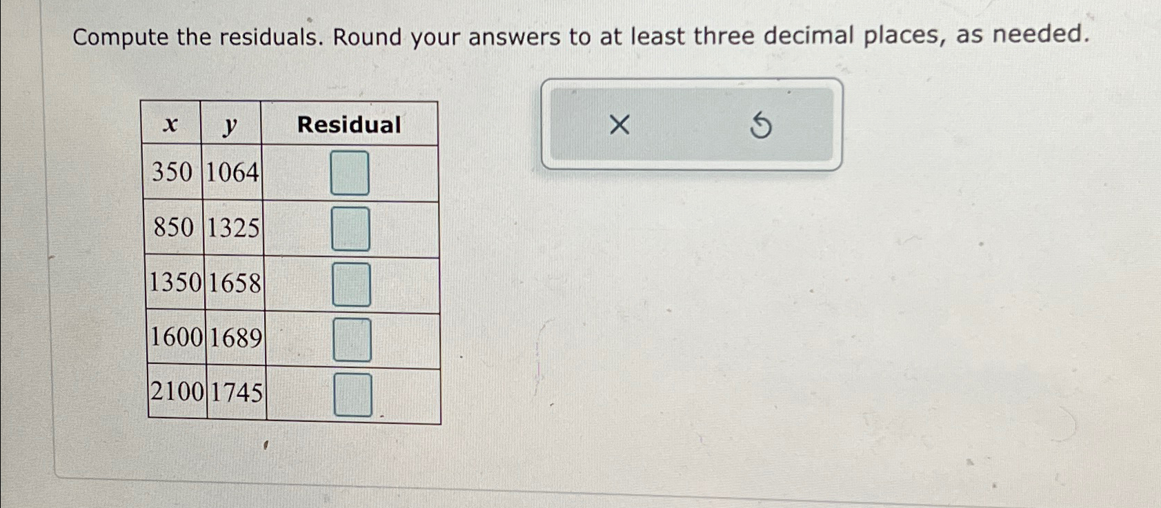 Solved Compute the residuals. Round your answers to at least | Chegg.com