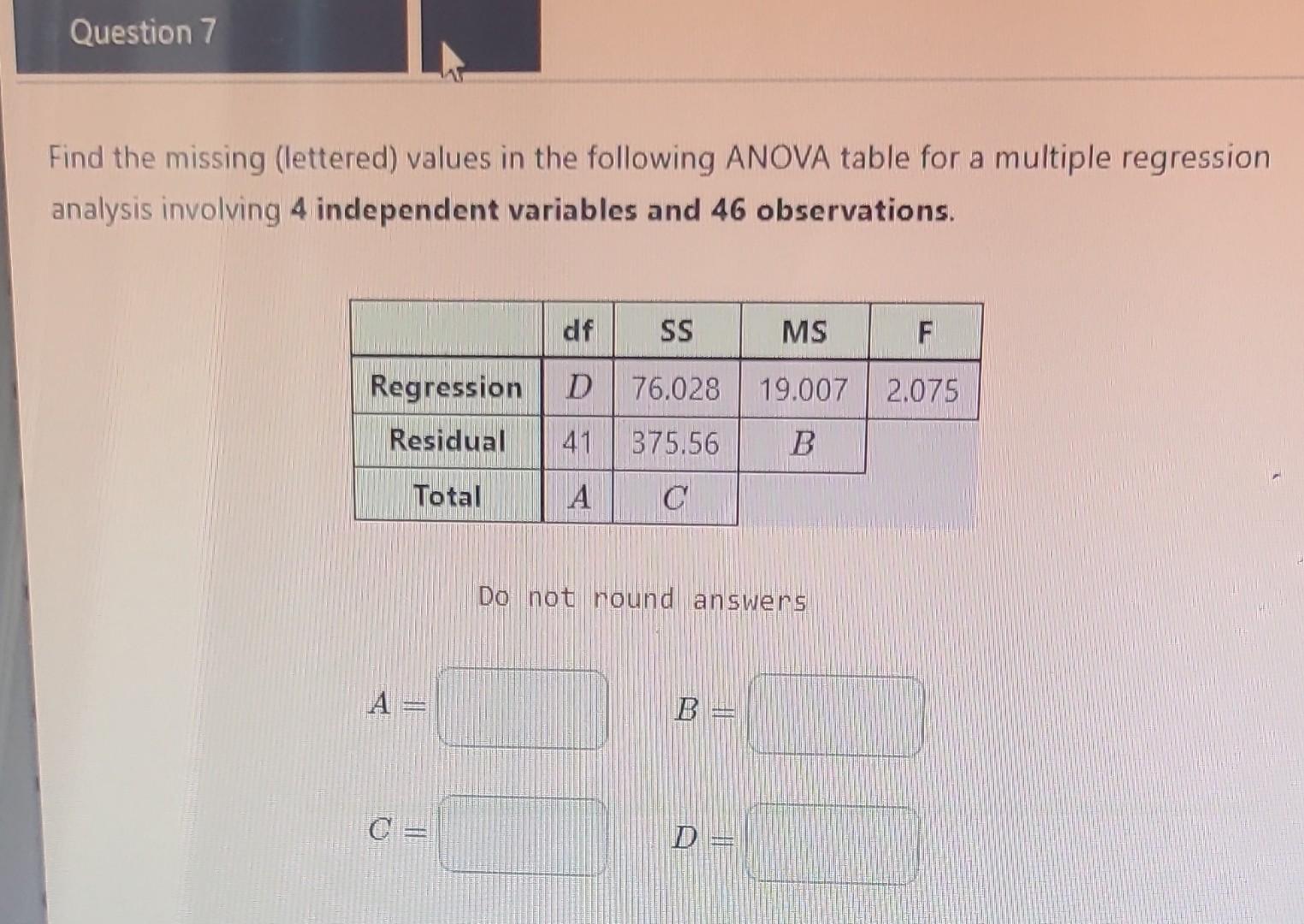 Solved Find the missing (lettered) values in the following | Chegg.com