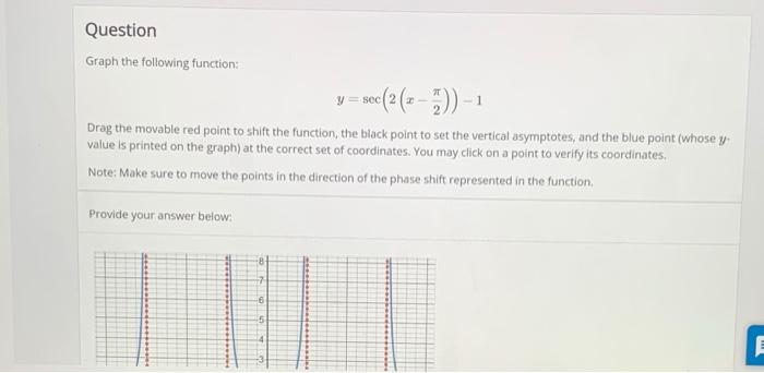 Solved Question Graph the following function: y = sec (2-3) | Chegg.com