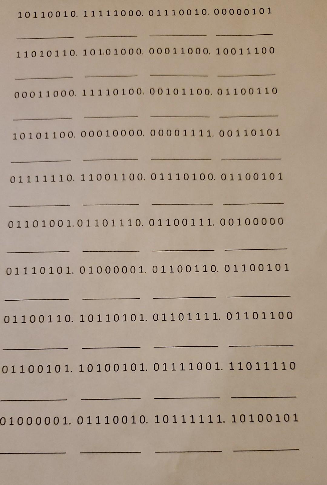 Solved Convert the binary octets to decimal octets using the | Chegg.com