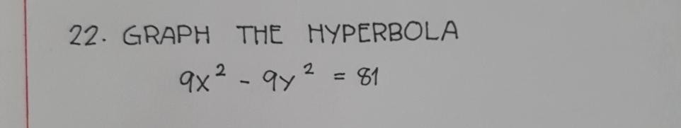 Solved GRAPH THE HYPERBOLA9x2-9y2=81 | Chegg.com