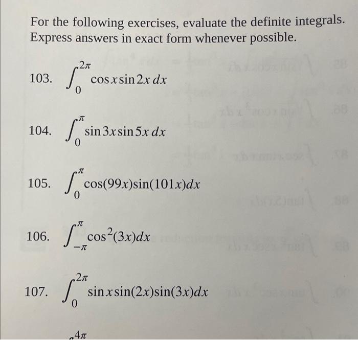 Solved For the following exercises, evaluate the definite | Chegg.com