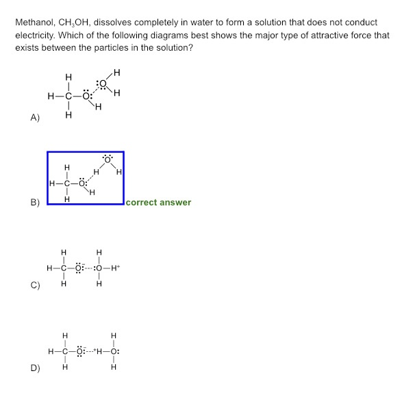 Solved Methanol, CH,OH, dissolves completely in water to | Chegg.com