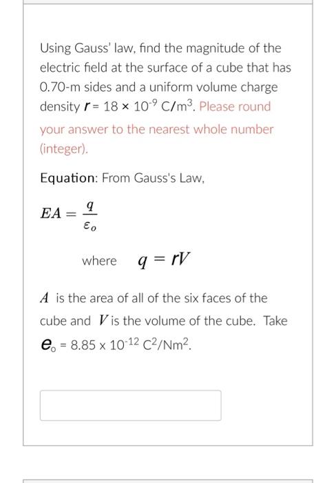 Solved Using Gauss' law, find the magnitude of the electric | Chegg.com