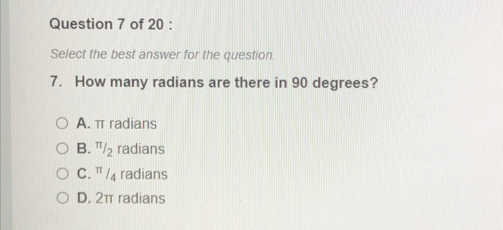 Solved Question 7 ﻿of 20 ﻿:Select the best answer for the | Chegg.com