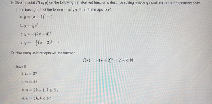 Solved 9. Given a point P(x,y) on the following transformed | Chegg.com