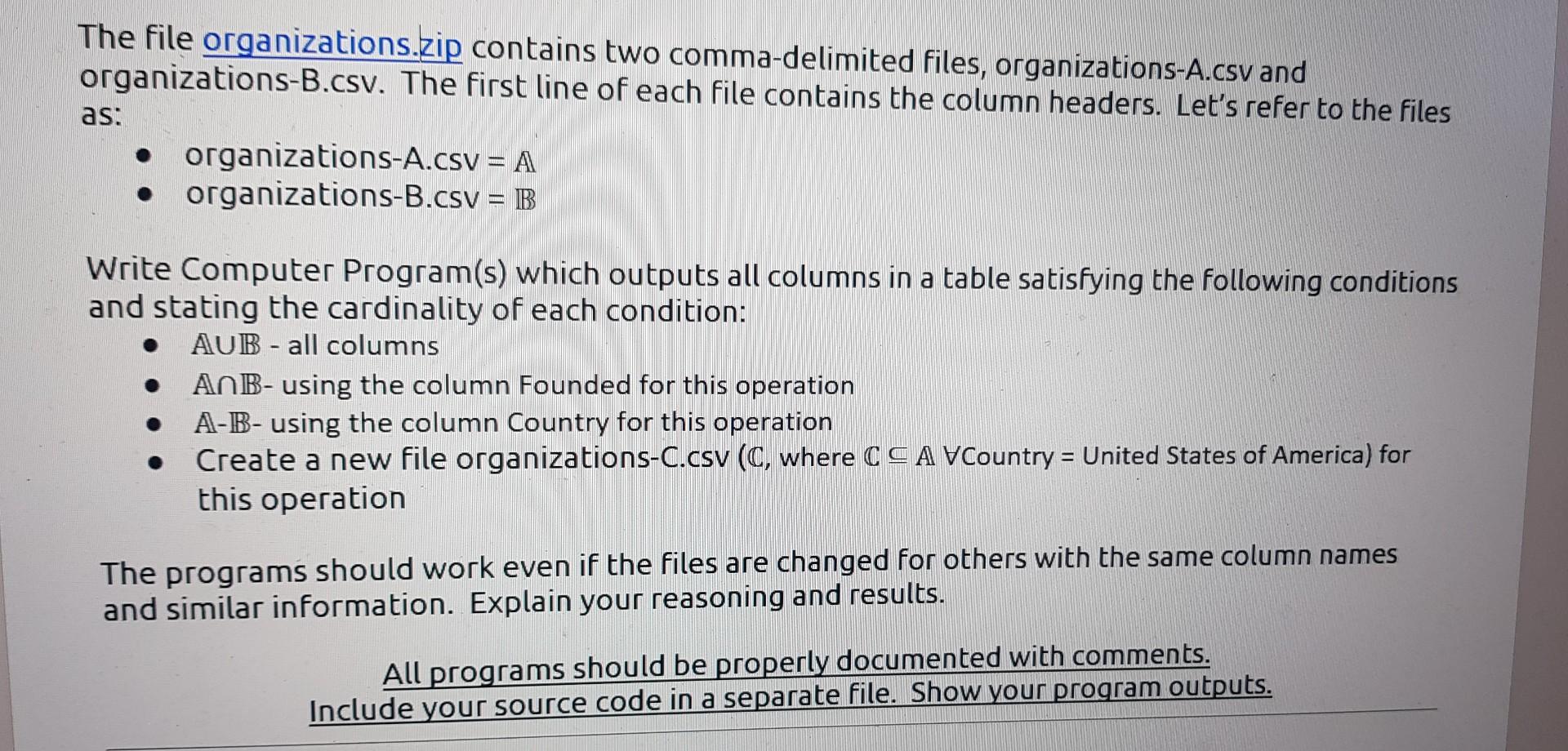 Solved The file organizations.zip contains two | Chegg.com
