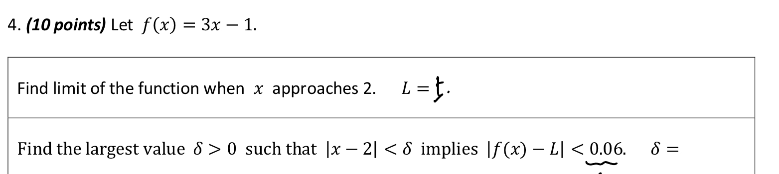 Solved (10 ﻿points) ﻿Let f(x)=3x-1.Find limit of the | Chegg.com