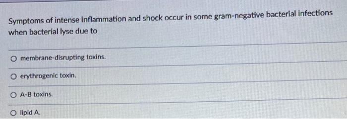 Solved Symptoms of intense inflammation and shock occur in | Chegg.com