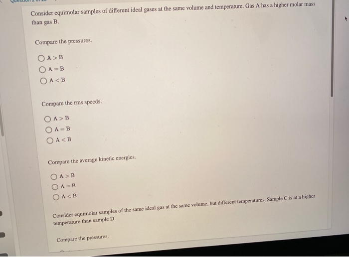 Solved Consider equimolar samples of different ideal gases | Chegg.com