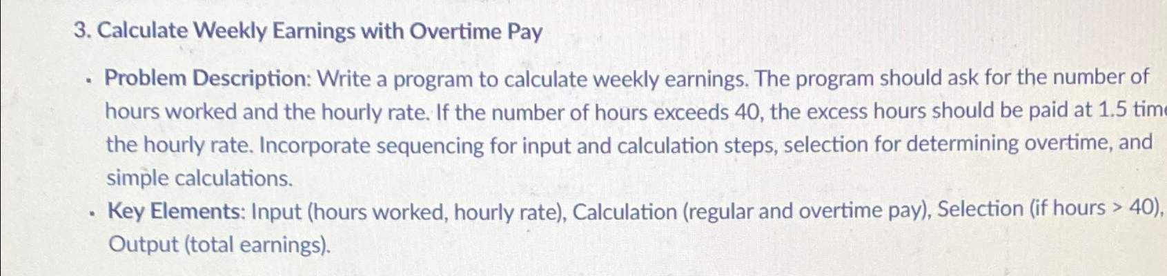Solved Calculate Weekly Earnings with Overtime PayProblem | Chegg.com