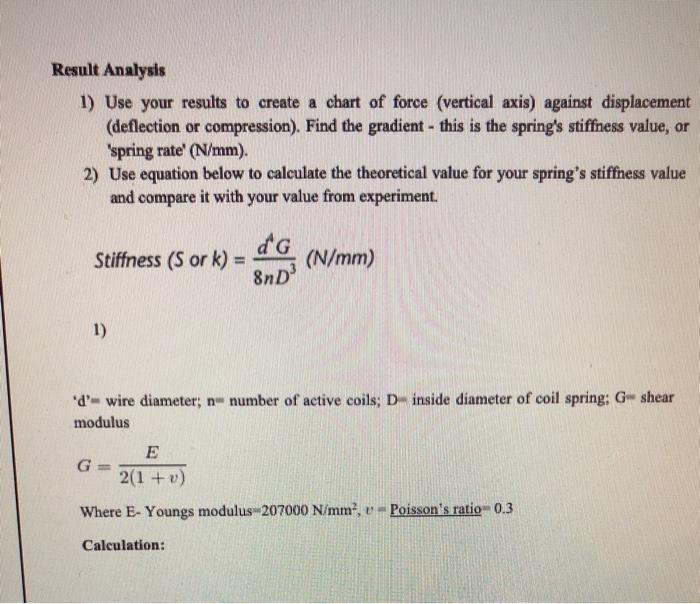 Solved Steel Table 1. Data Sheet Spring type: Number of | Chegg.com
