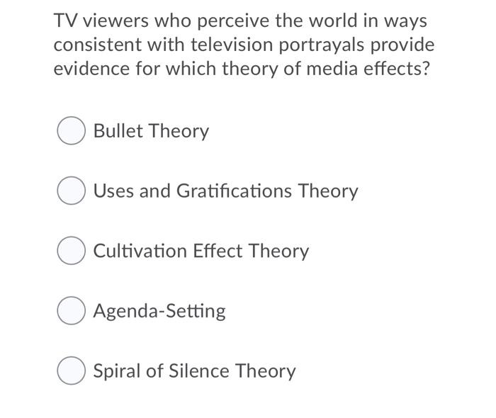 Solved TV viewers who perceive the world in ways consistent | Chegg.com