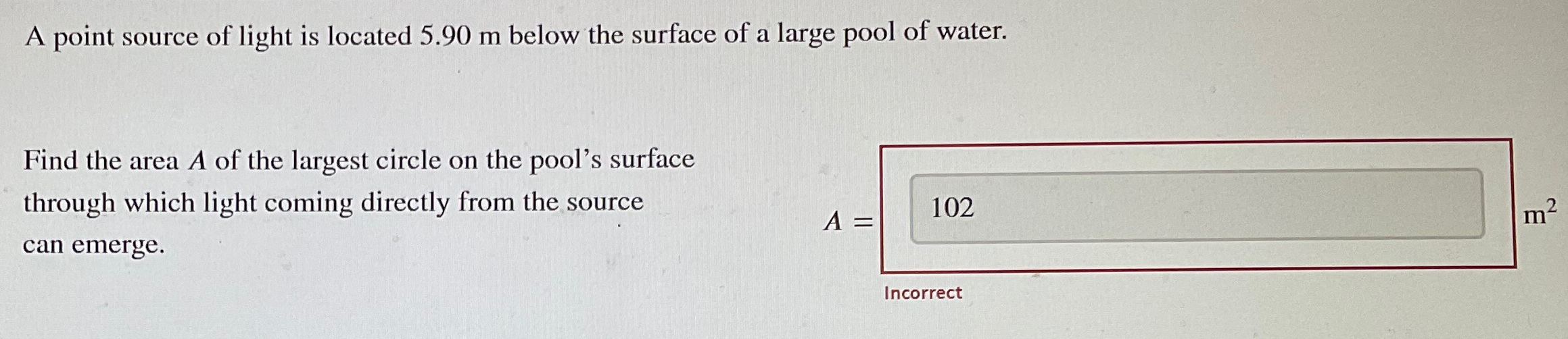 Solved A point source of light is located 5.90m ﻿below the | Chegg.com