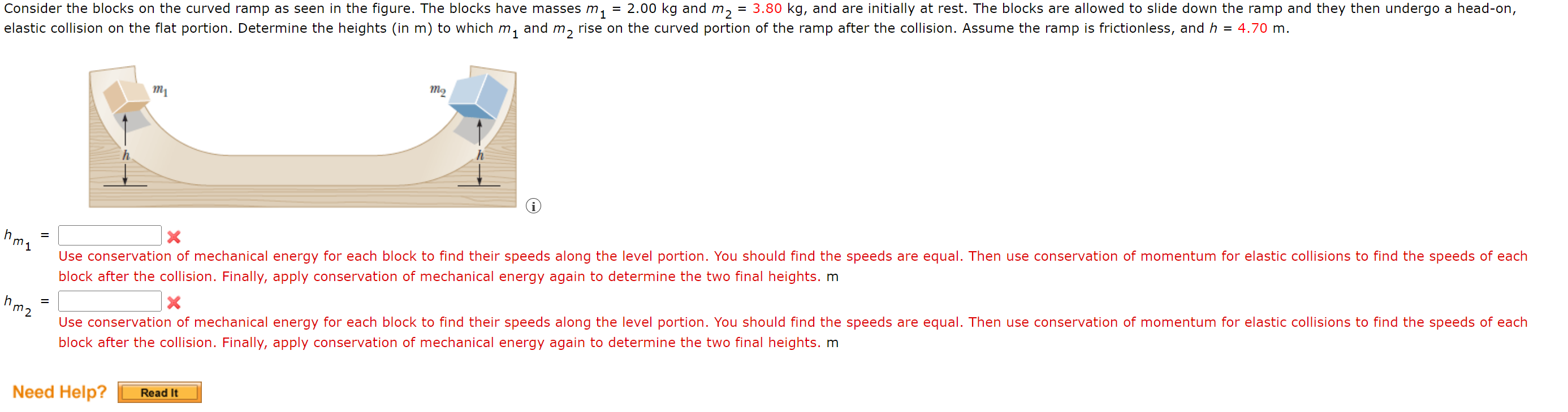 Solved elastic collision on the flat portion. Determine the | Chegg.com