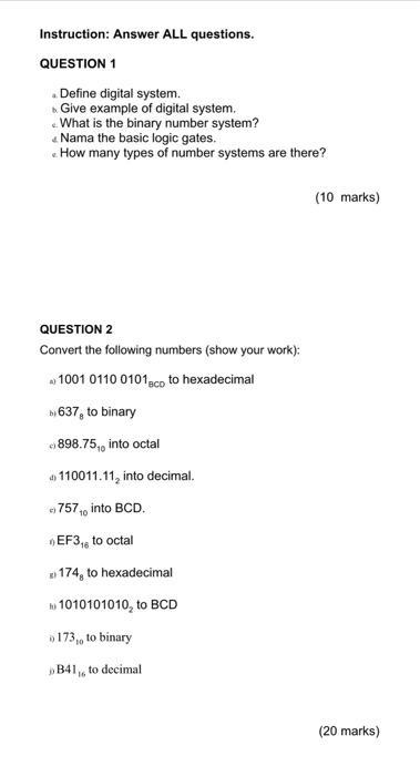 Solved Instruction: Answer ALL questions. QUESTION 1 - | Chegg.com