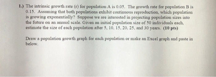 Solved 1.) The intrinsic growth rate (r) for population A is | Chegg.com