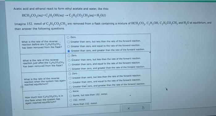 Solved Acetic acid and ethanol react to form ethyl acetate | Chegg.com