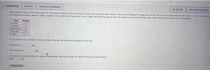 Solved A. Uis fwcei to fit a trendine to Eishe's data. What | Chegg.com