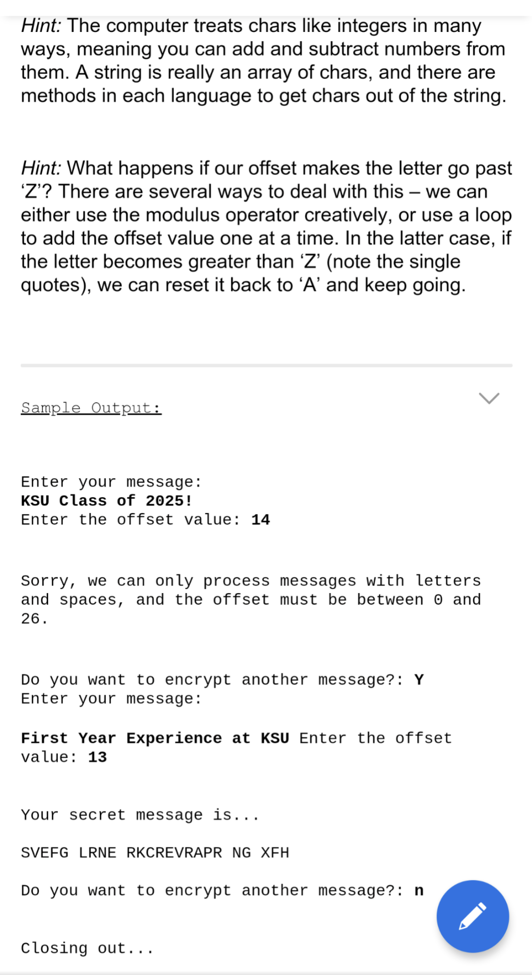 Solved Assignment 7B: Caesar Cipher. One of the simplest | Chegg.com