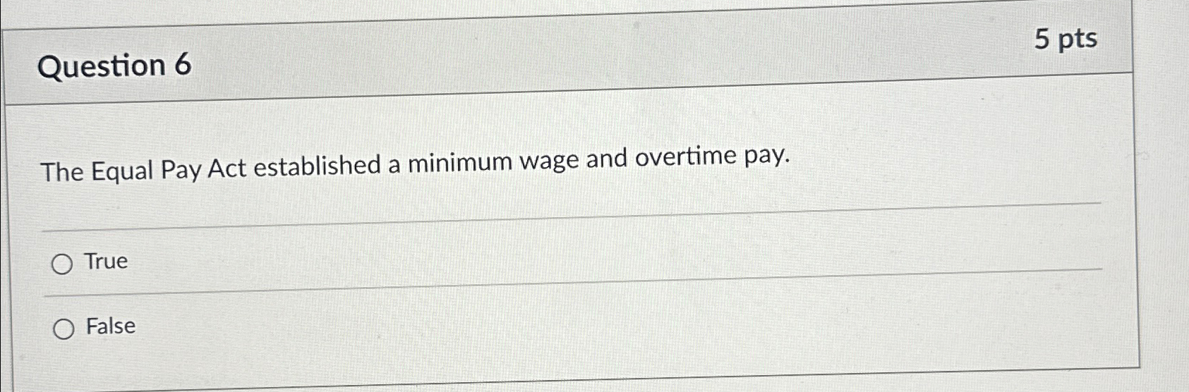 Solved Question 65 ptsThe Equal Pay Act established a | Chegg.com Solved Question 65 ptsThe Equal Pay Act established a | Chegg.com