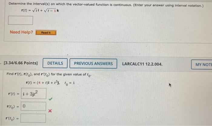 Solved Determine the interval(s) on which the vector-valued | Chegg.com