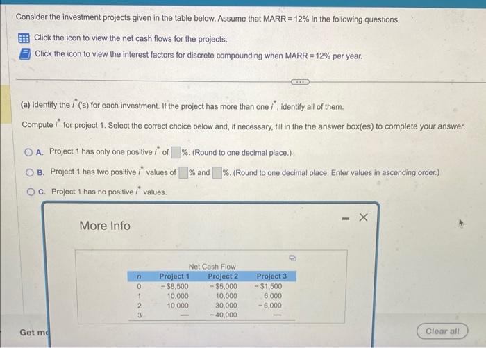 Consider the investment projects given in the table | Chegg.com