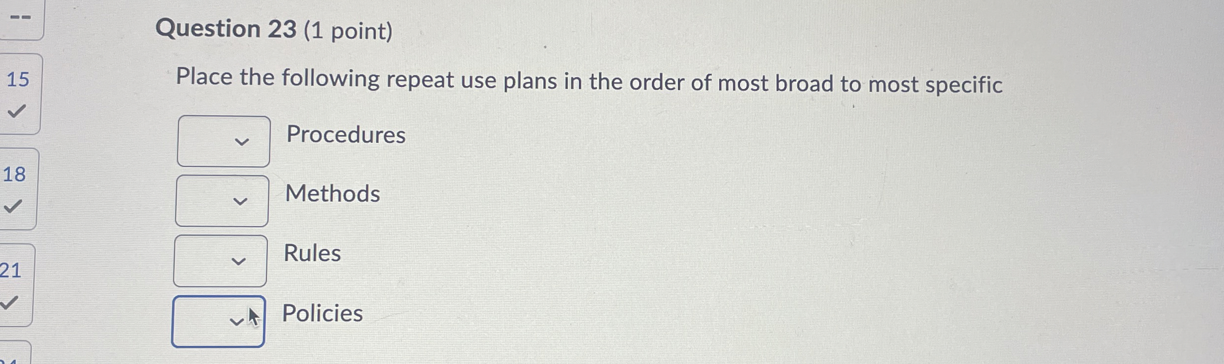 Solved Question 23 (1 ﻿point)Place the following repeat use | Chegg.com