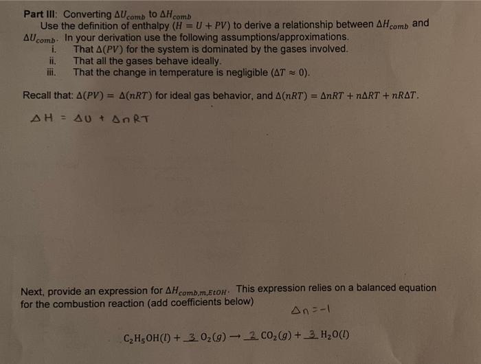 Solved Provide an expression for delta H comb,m,EtOH using | Chegg.com