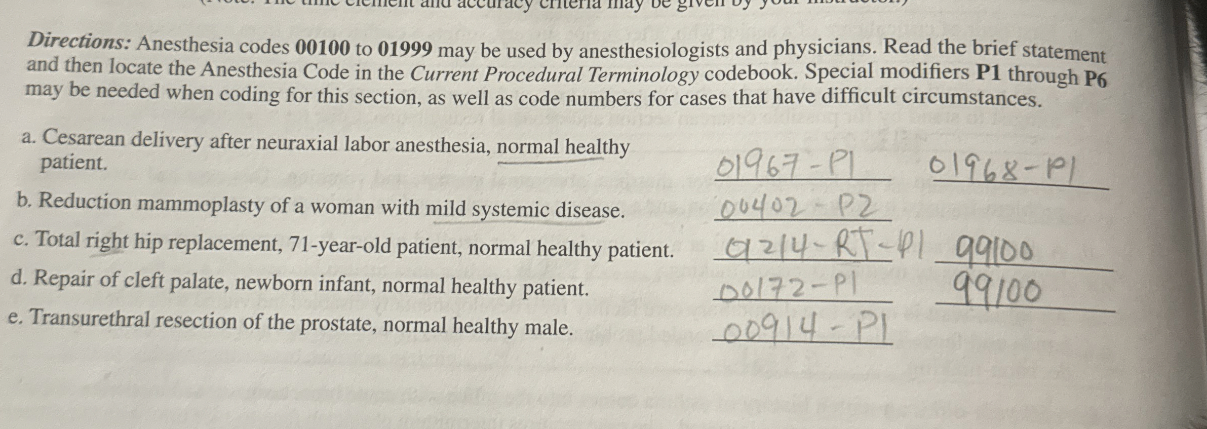 Solved Directions: Anesthesia codes 00100 ﻿to 01999 ﻿may be | Chegg.com