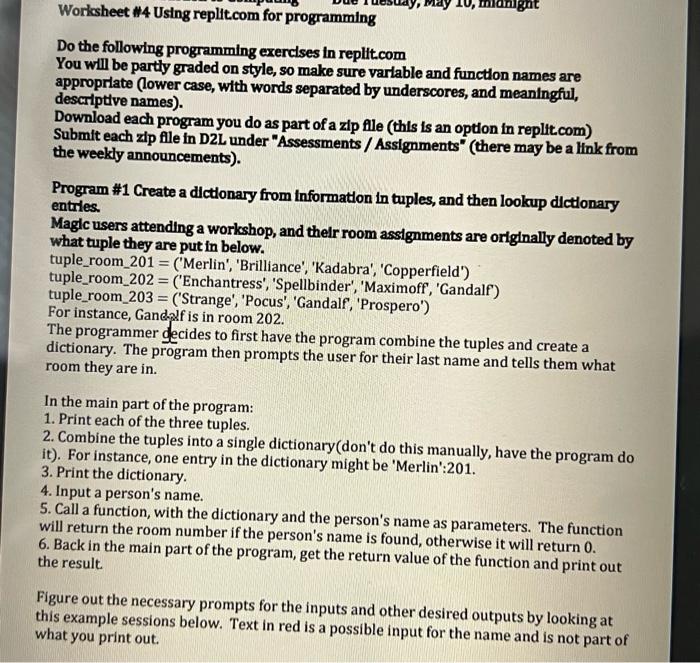 Solved midnight Worksheet #4 Using replit.com for | Chegg.com