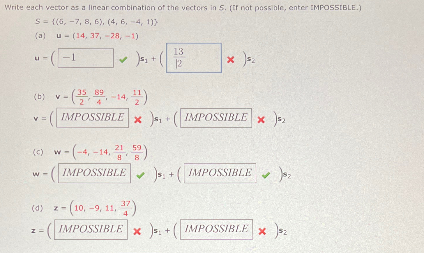 Solved Write each vector as a linear combination of the | Chegg.com