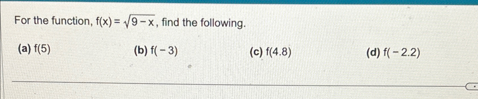 Solved For the function, f(x)=9-x2, ﻿find the | Chegg.com