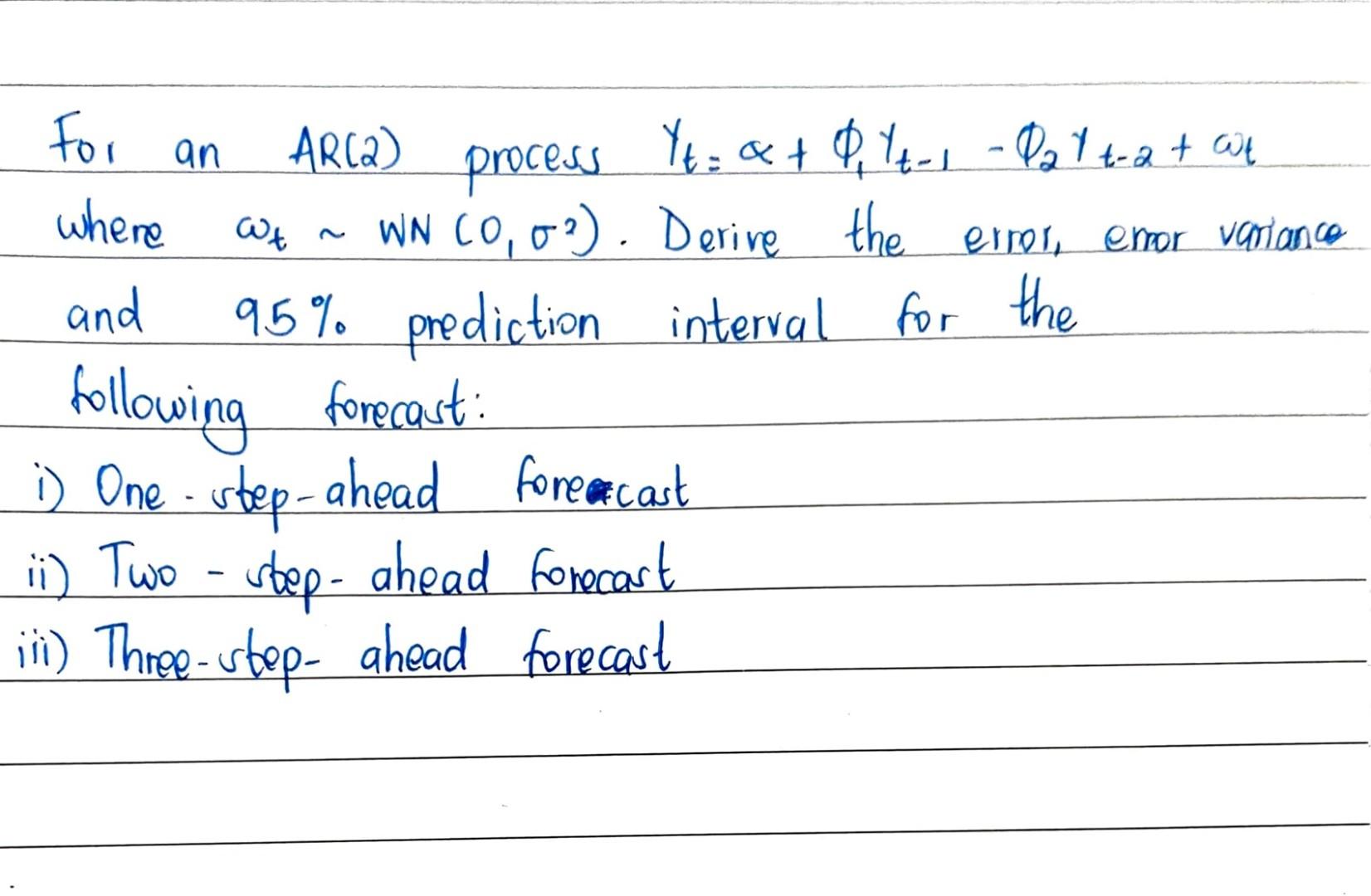 Solved For an AR(2) process Yt=α+ϕ1Yt−1−ϕ2yt−2+ωt where | Chegg.com