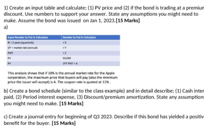 1) Create an input table and calculate; (1) PV price | Chegg.com