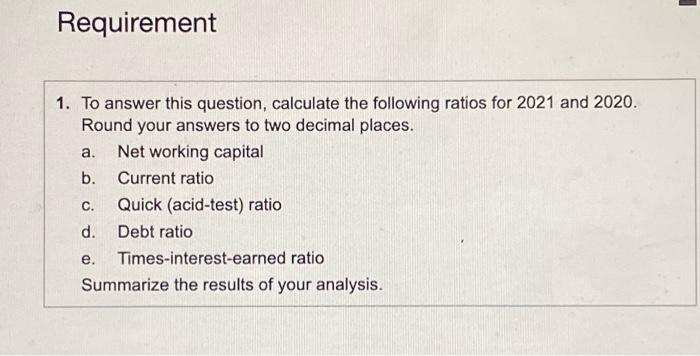 Solved calculate the following ratios for 2021 and 2020. | Chegg.com