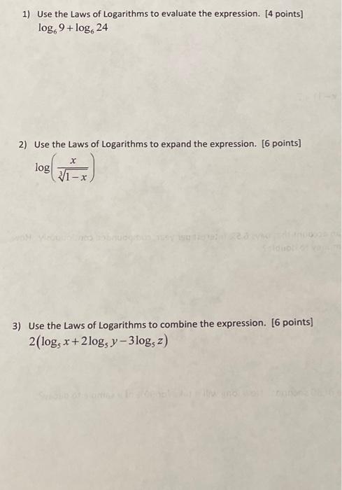 Solved 1) Use the Laws of Logarithms to evaluate the | Chegg.com