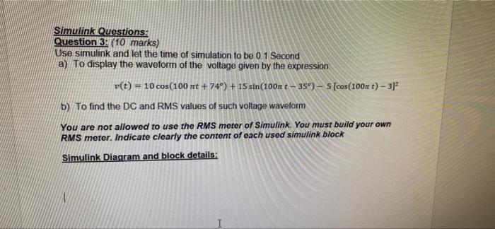Solved Simulink Questions: Question 3: (10 marks) Use | Chegg.com