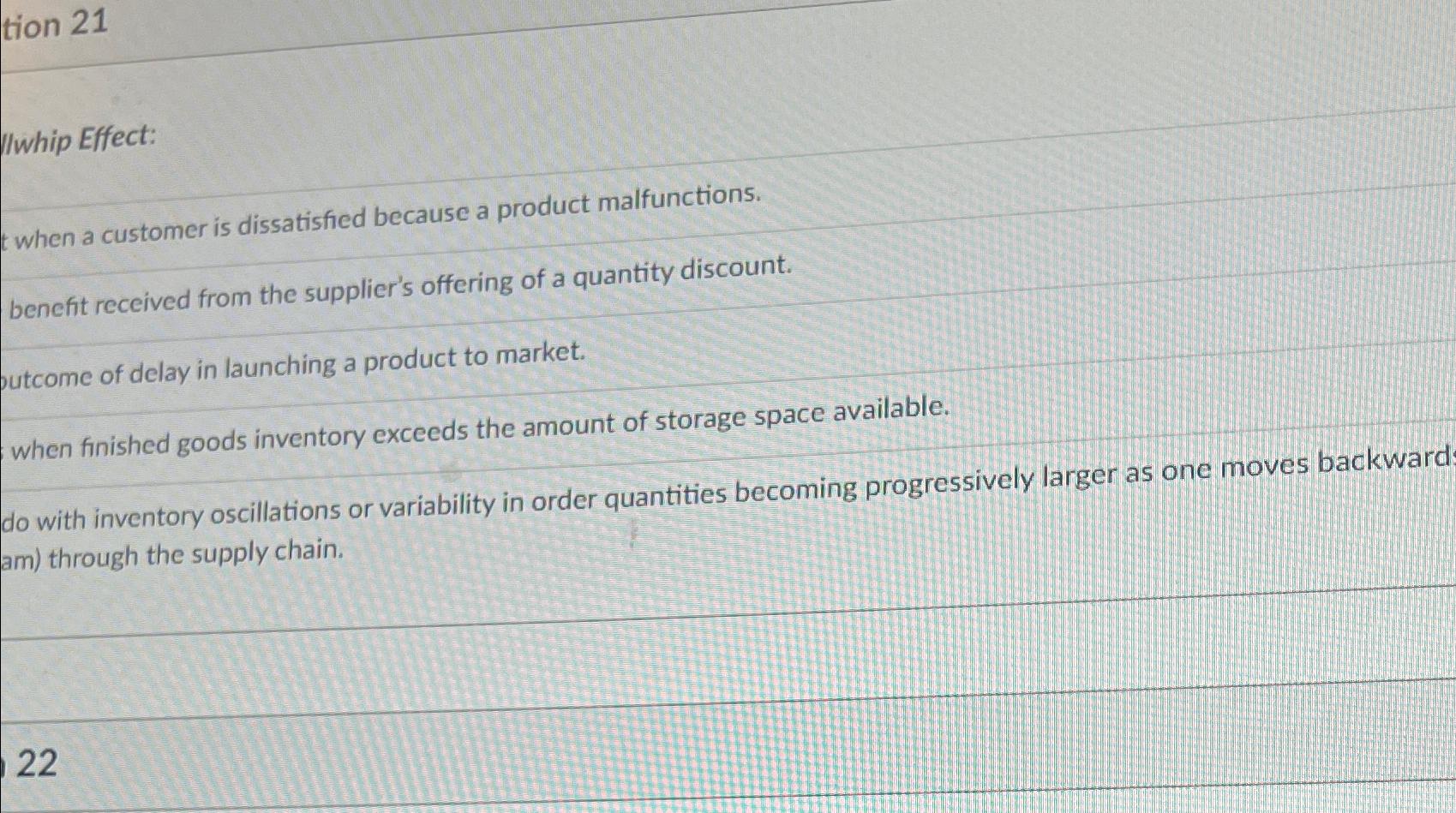 Solved tion 21Ilwhip Effect:twhen a customer is dissatisfied | Chegg.com