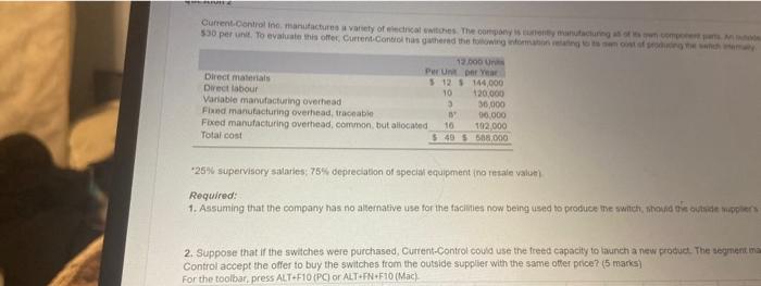 Solved Current-Control Inc. manufactures a variety of | Chegg.com