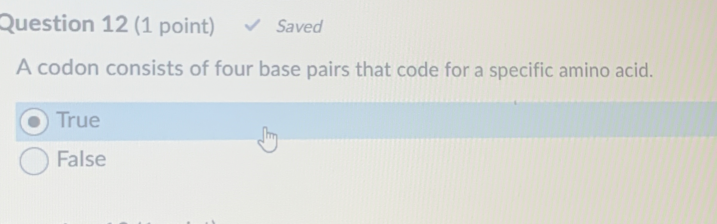 Solved Question 12 (1 ﻿point) ﻿SavedA codon consists of | Chegg.com