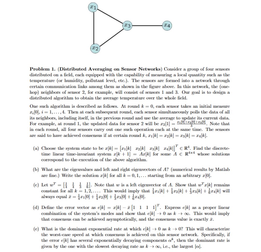 Problem 1. (Distributed ﻿Averaging on ﻿Sensor | Chegg.com