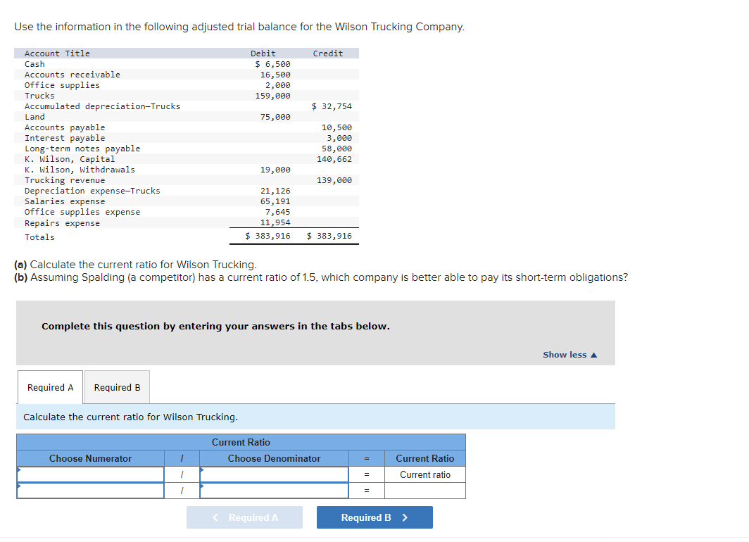 Solved (a) ﻿Calculate the current ratio for Wilson | Chegg.com