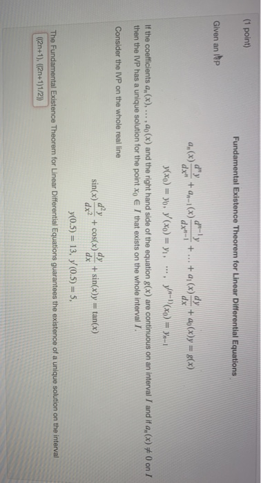 Solved (1 point) Fundamental Existence Theorem for Linear | Chegg.com