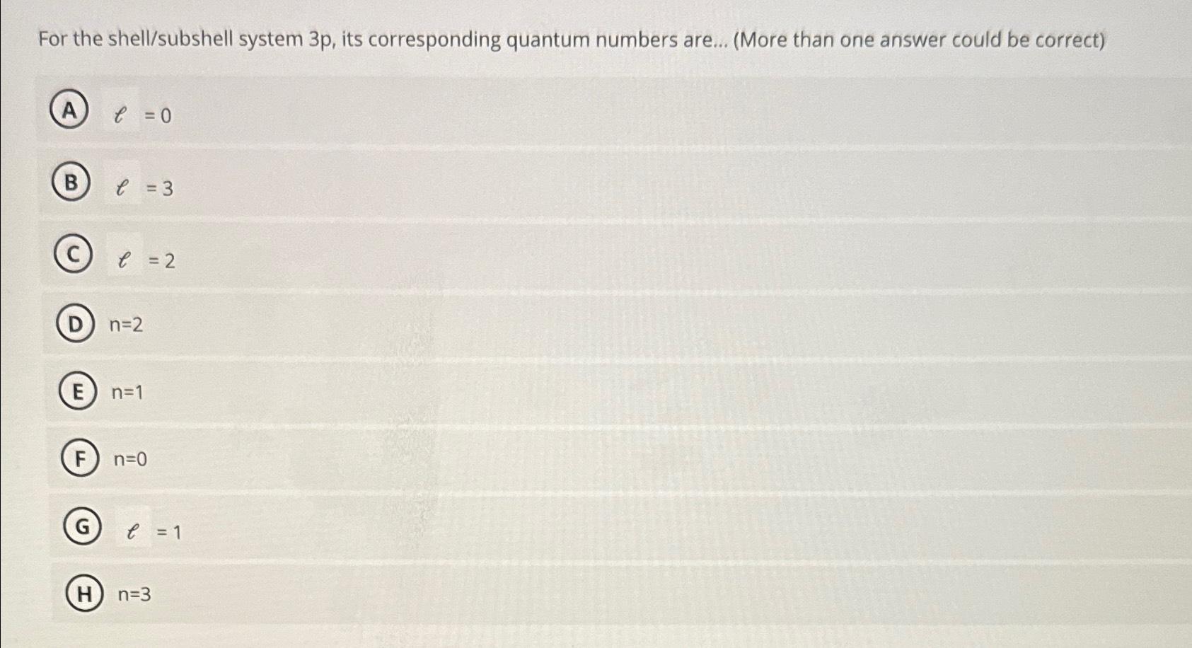 Solved For the shell/subshell system 3p, ﻿its corresponding | Chegg.com