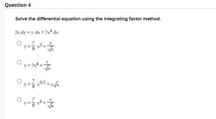 Solved Find the integrating factor for the differential | Chegg.com
