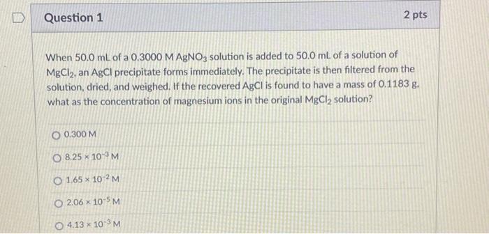 Solved When 50.0 mL of a 0.3000 M AgNO3 solution is added to | Chegg.com