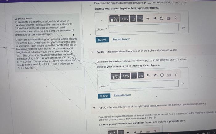Solved Detormune the maximum aliowable pressuro, Peimux, in | Chegg.com